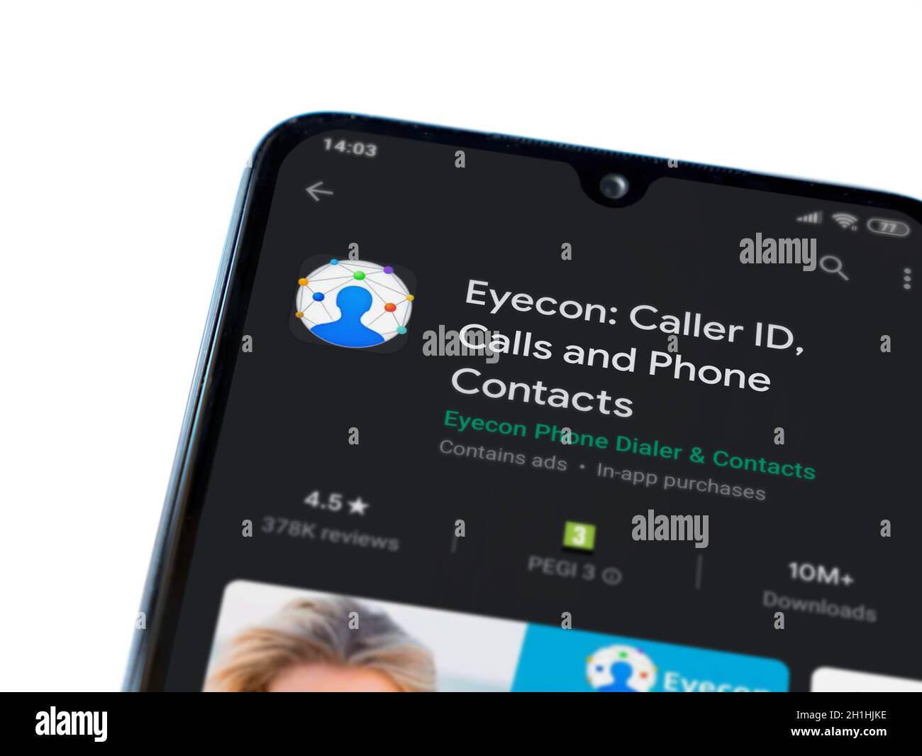 Lod, Israel - July 8, 2020: Eyecon app play store page on the display ...