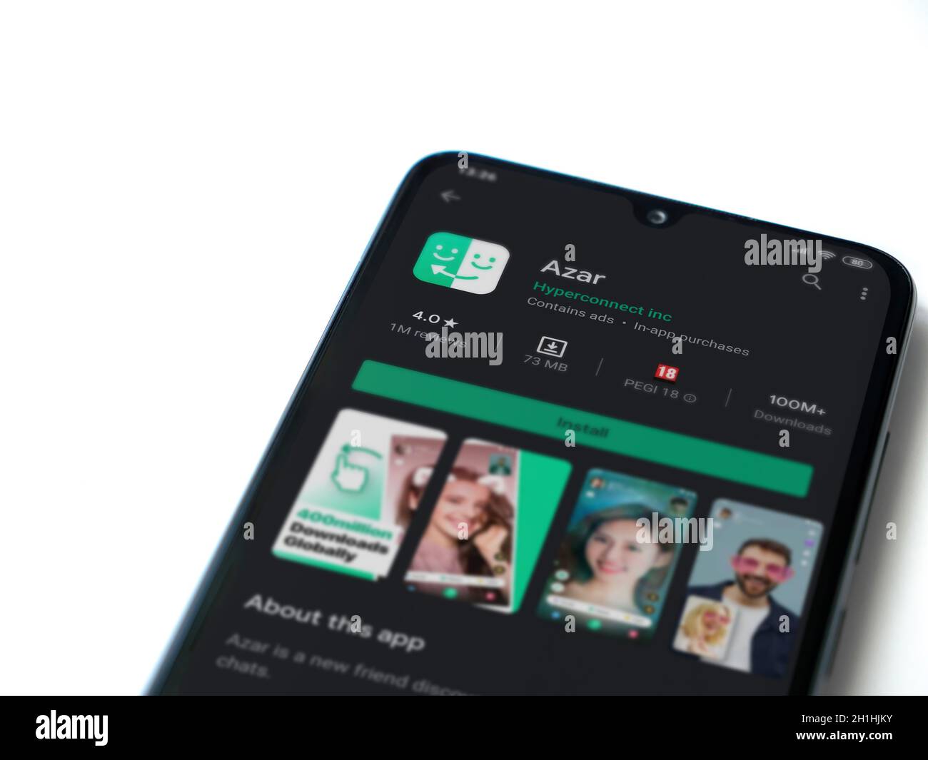 Lod, Israel - July 8, 2020: Azar app play store page on the display of ...