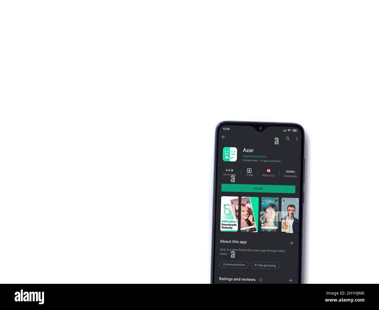 Lod, Israel - July 8, 2020: Azar app play store page on the display of ...