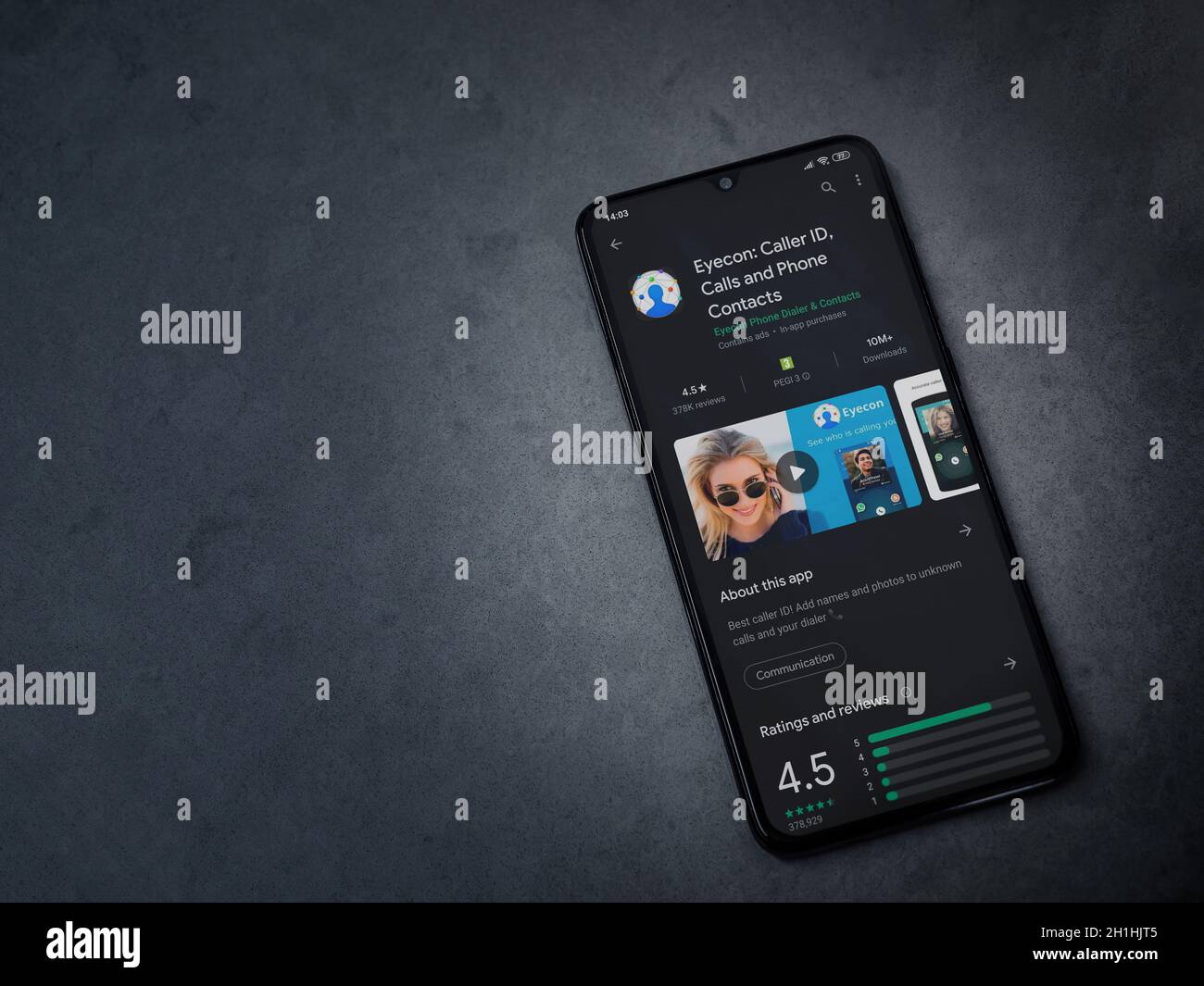 Lod, Israel - July 8, 2020: Eyecon app play store page on the display ...