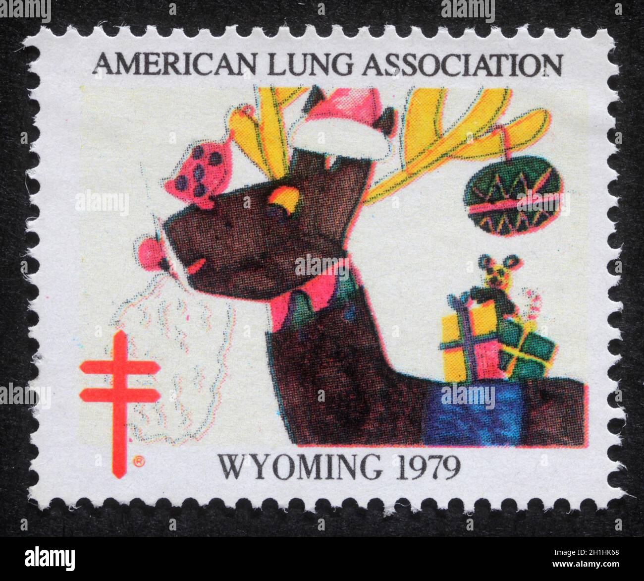 Christmas stamp printed in USA shows image celebrating the work of the ...