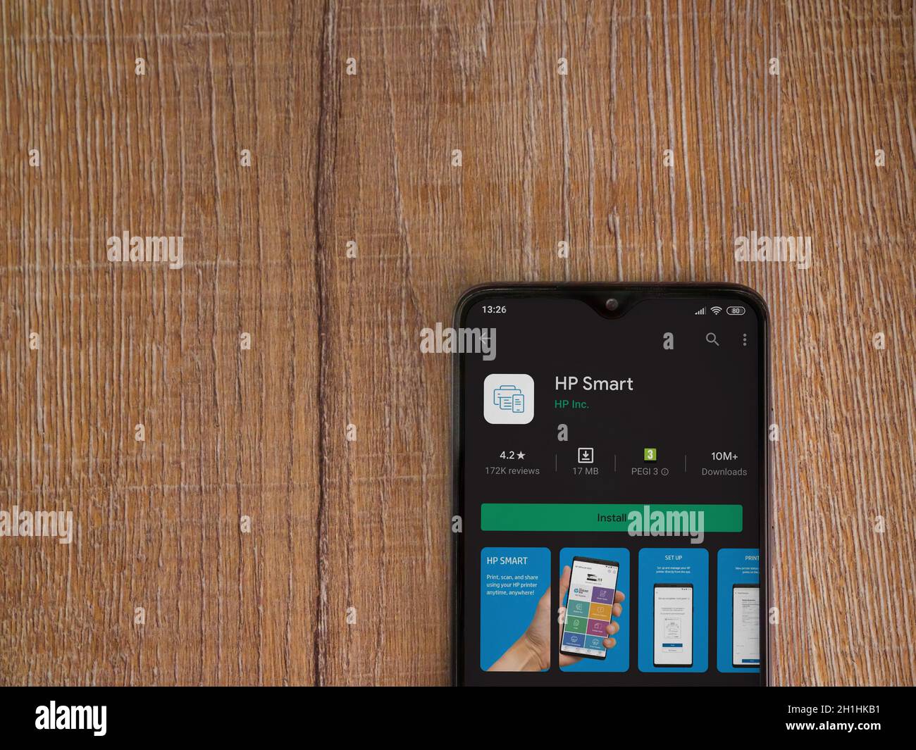 Lod, Israel - July 8, 2020: HP Smart app play store page on the display ...