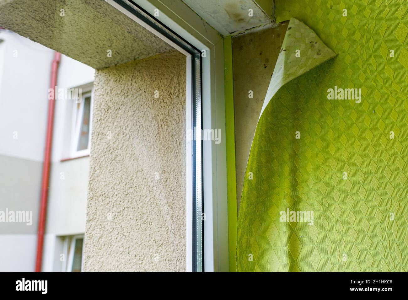 wallpaper peeled off from the wall due to moisture or poor quality ...