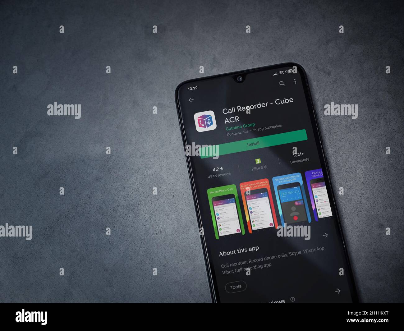 Lod, Israel - July 8, 2020: Cube ACR app play store page on the display ...