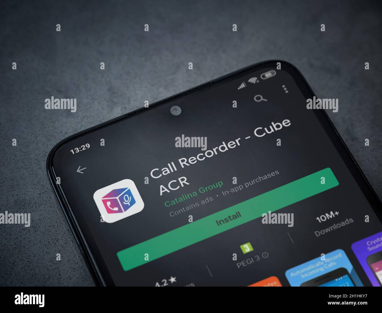 Lod, Israel - July 8, 2020: Cube ACR app play store page on the display ...