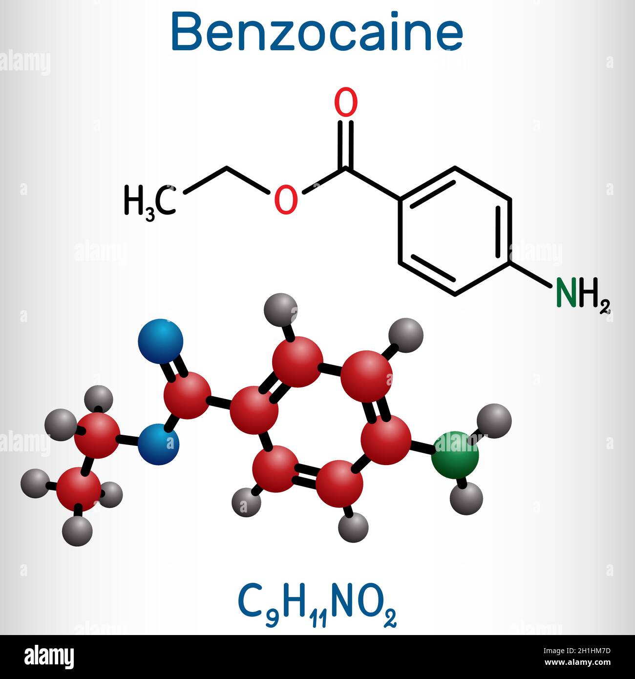 Benzocaine molecule. It is local anesthetic. Structural chemical ...