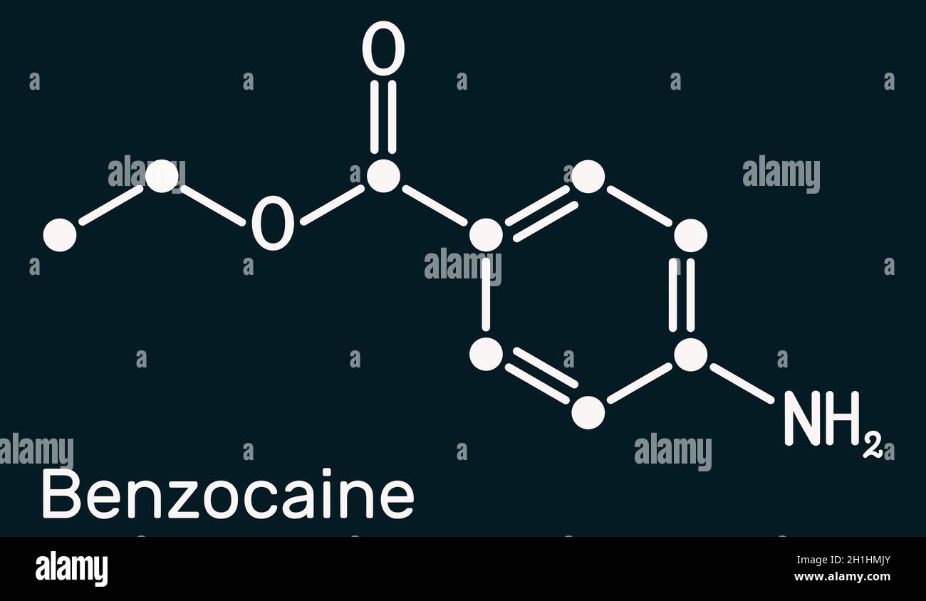 Benzocaine molecule. It is local anesthetic. Skeletal chemical formula ...