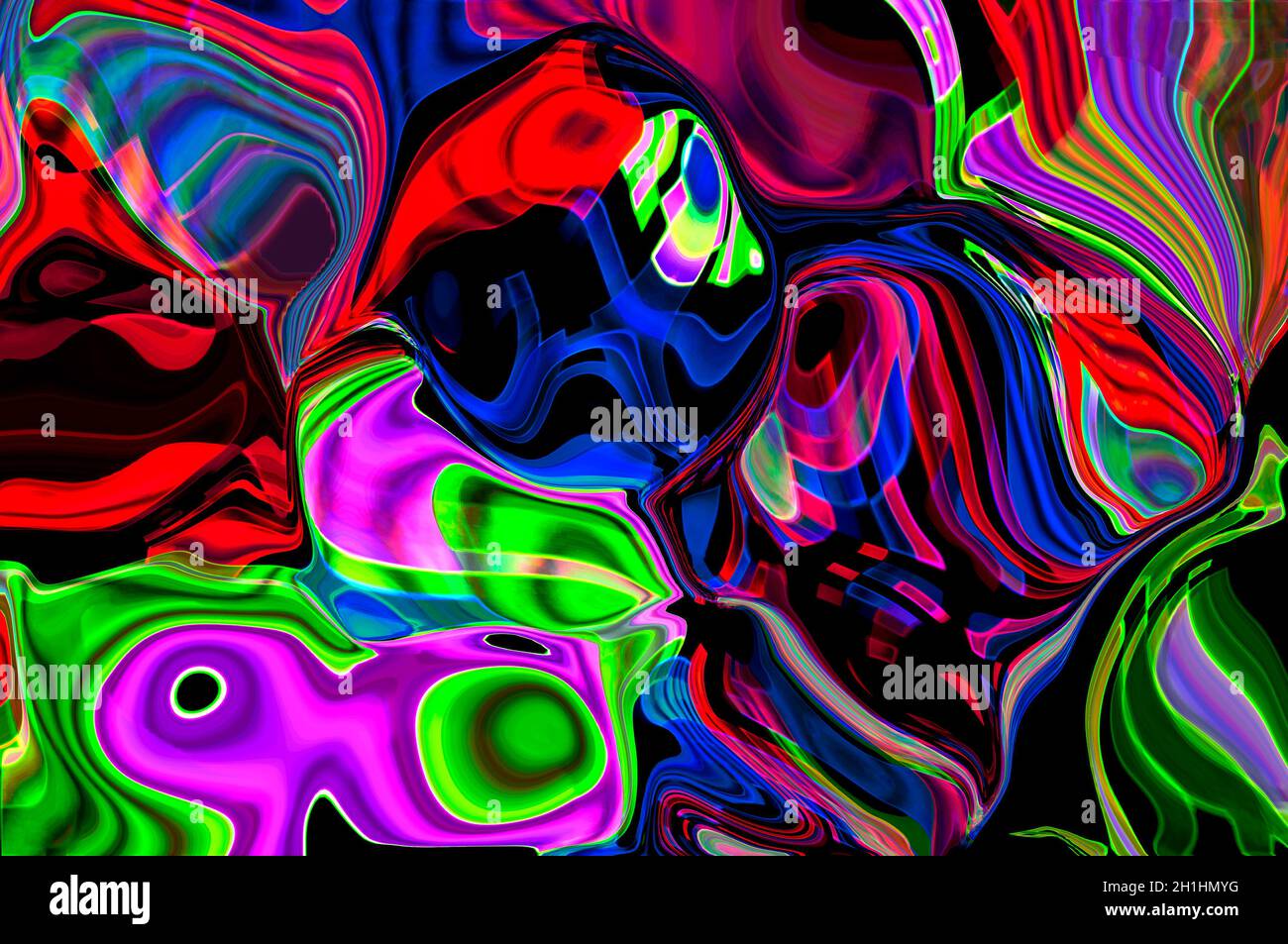 Abstract background, psychedelic pattern in neon colors of a digital ...