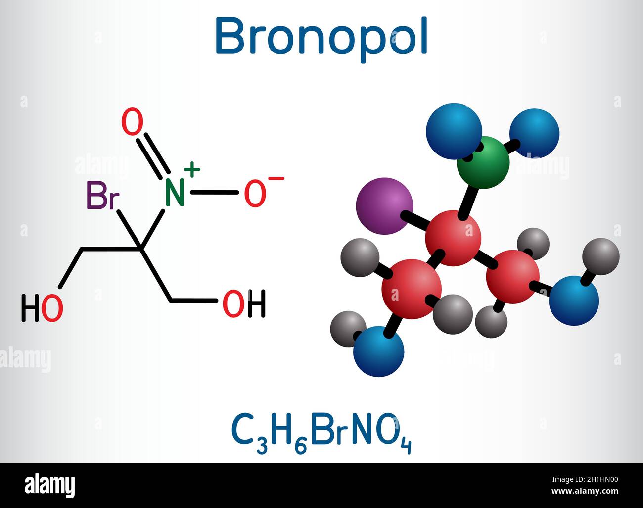 Bronopol molecule. It is preservative, is used as a microbicide or ...