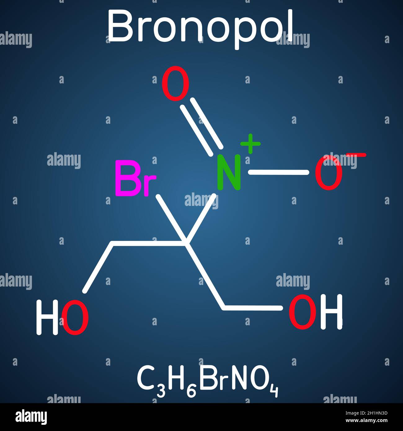 Bronopol molecule. It is preservative, is used as a microbicide or ...