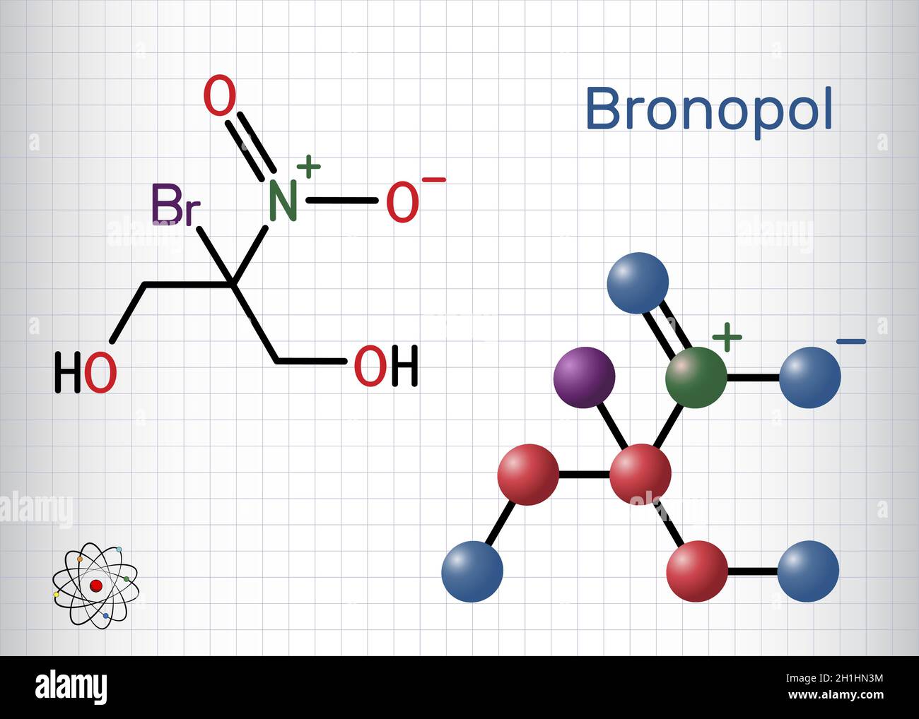 Bronopol molecule. It is preservative, is used as a microbicide or ...