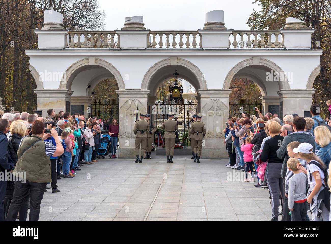 Warsaw, Poland - October 19, 2019: Tourists watch ceremony of changing ...