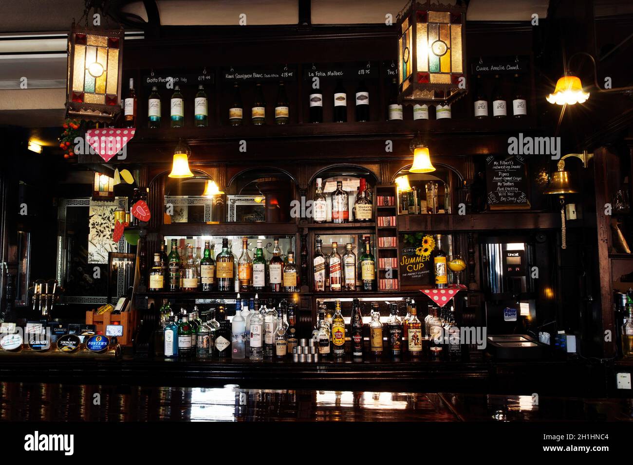 LONDON - JULY 22: Interior of pub, for drinking and socializing, focal ...