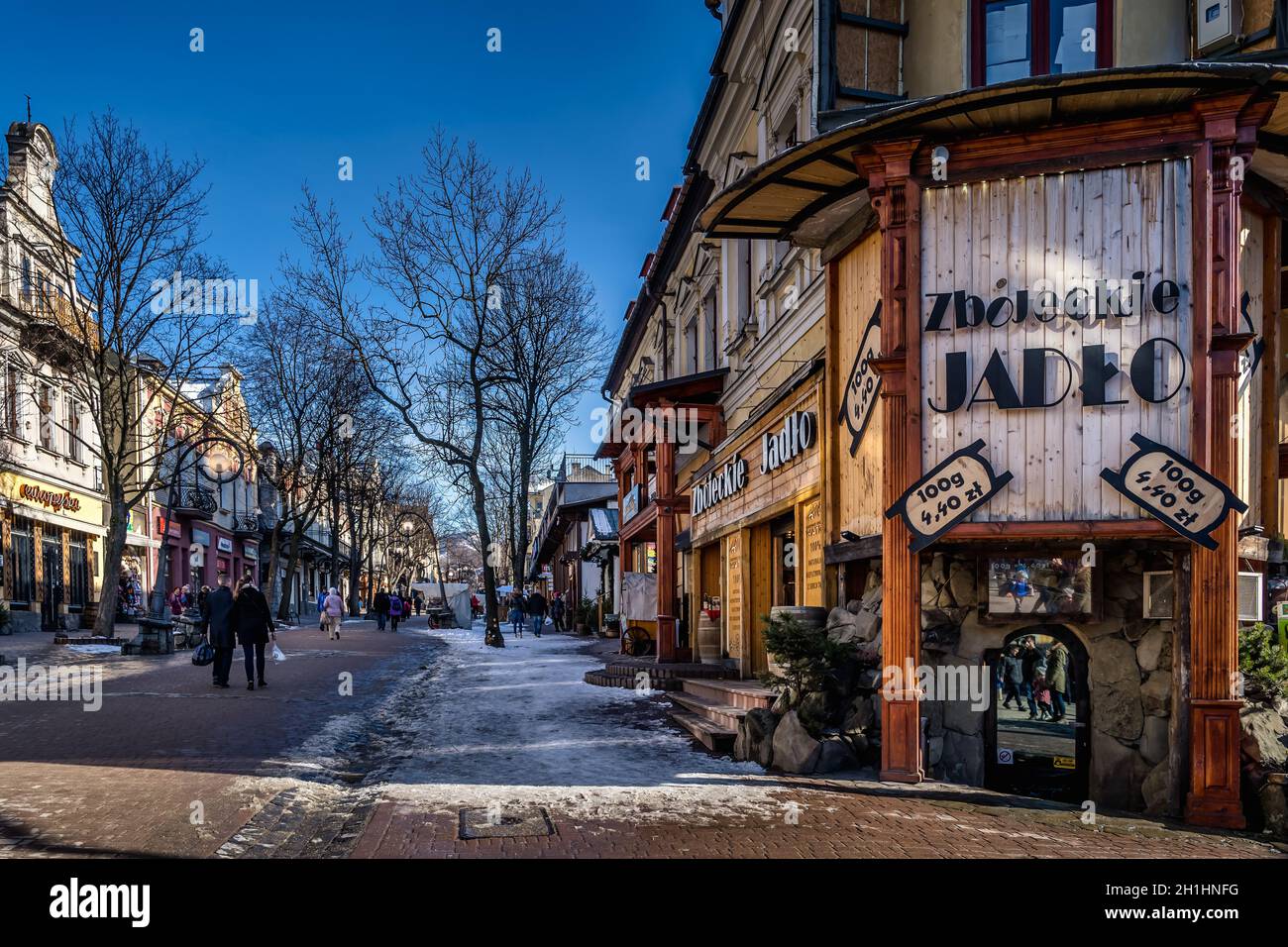 Zakopane, Poland, March 2019 Famous Krupowki promenade, main shopping ...