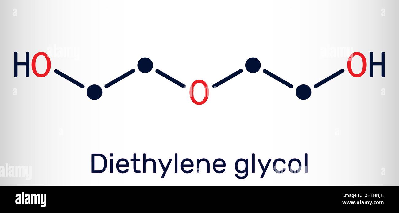 Diethylene glycol, DEG molecule. It is diol, solvent. Skeletal chemical ...