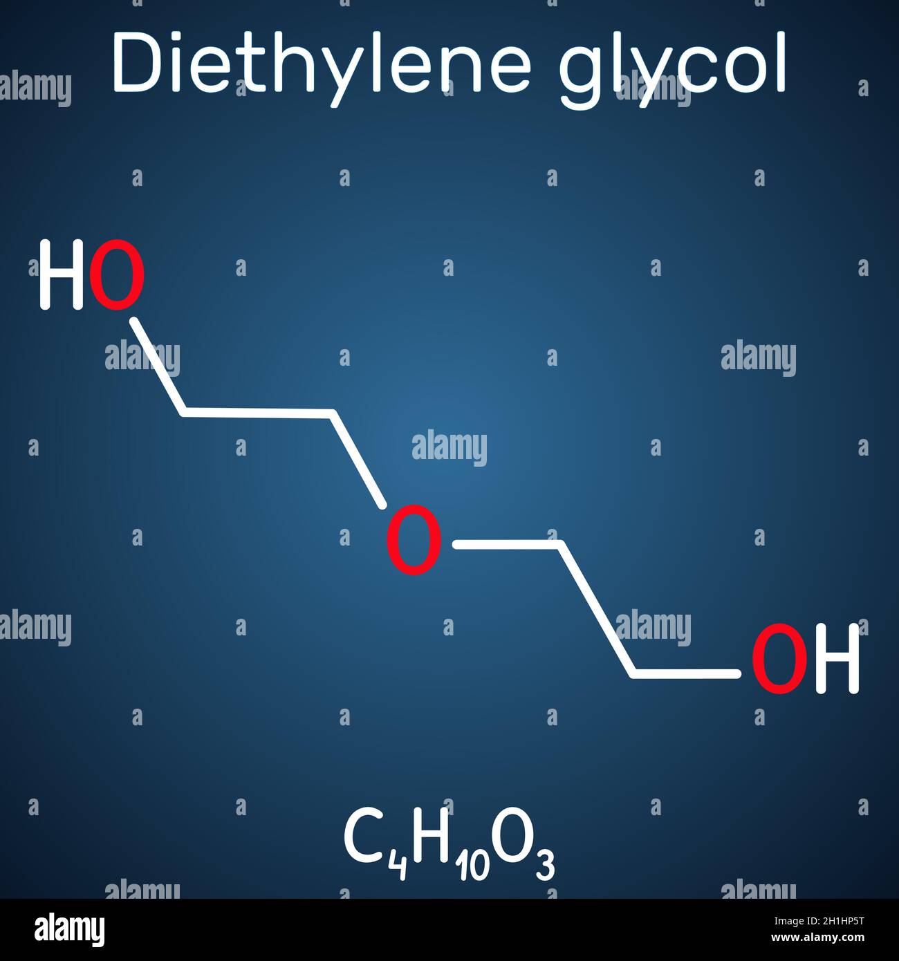 Diethylene glycol, DEG molecule. It is diol, solvent. Structural ...
