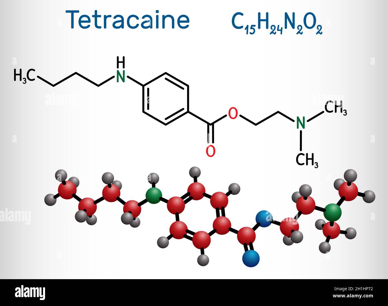 Tetracaine, amethocaine molecule. It is local anesthetic widely used in ...