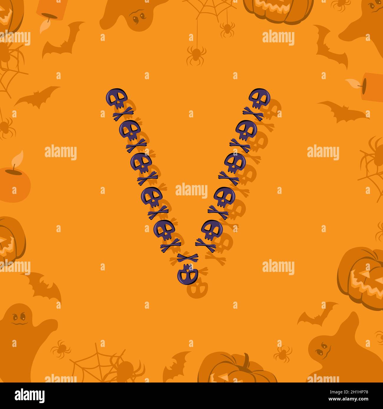 Halloween letter V from skulls and crossbones for design. Festive font ...