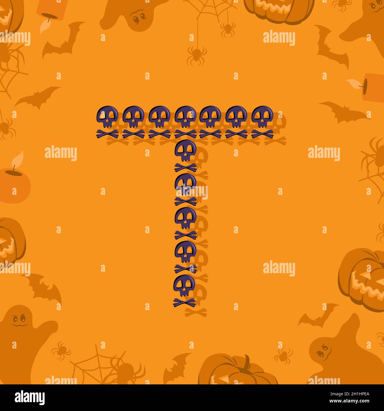 Halloween letter T from skulls and crossbones for design. Festive font ...
