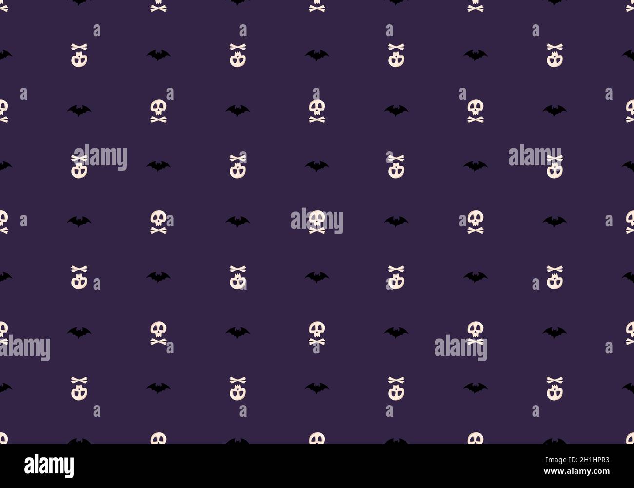 Seamless pattern with skulls, crossbones and bats on purple background ...