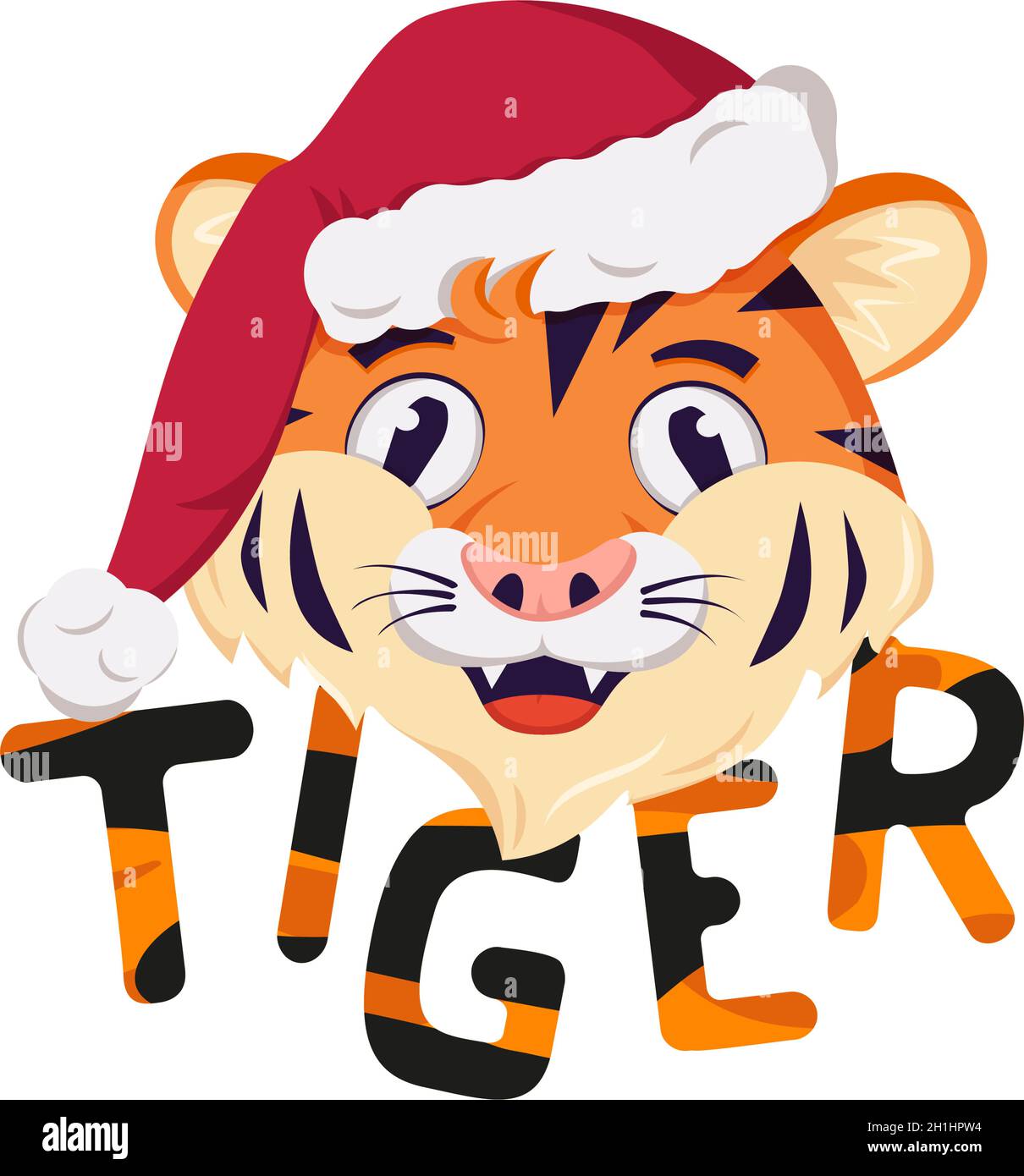 Happy tiger, symbol of New Year in red Christmas Santa hat. Wild ...