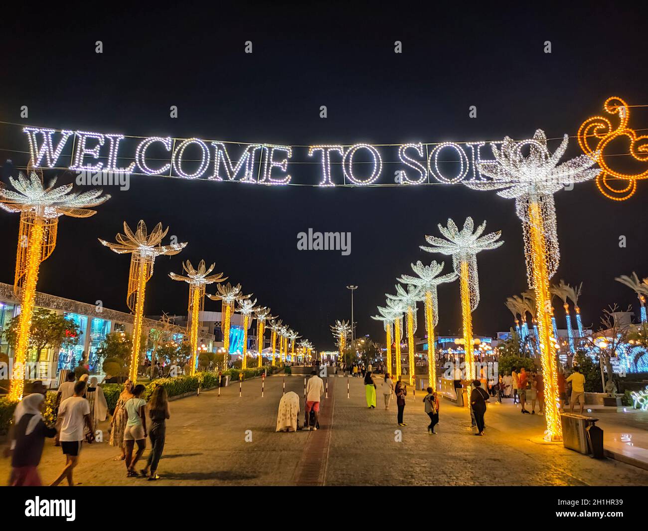 Sharm El Sheikh, Egypt - September 13, 2020: SOHO Square. Luminous palm ...
