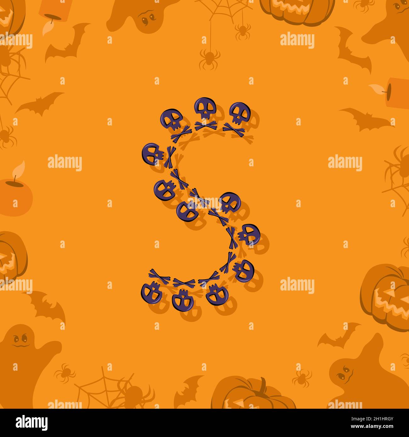 Halloween letter S from skulls and crossbones for design. Festive font ...