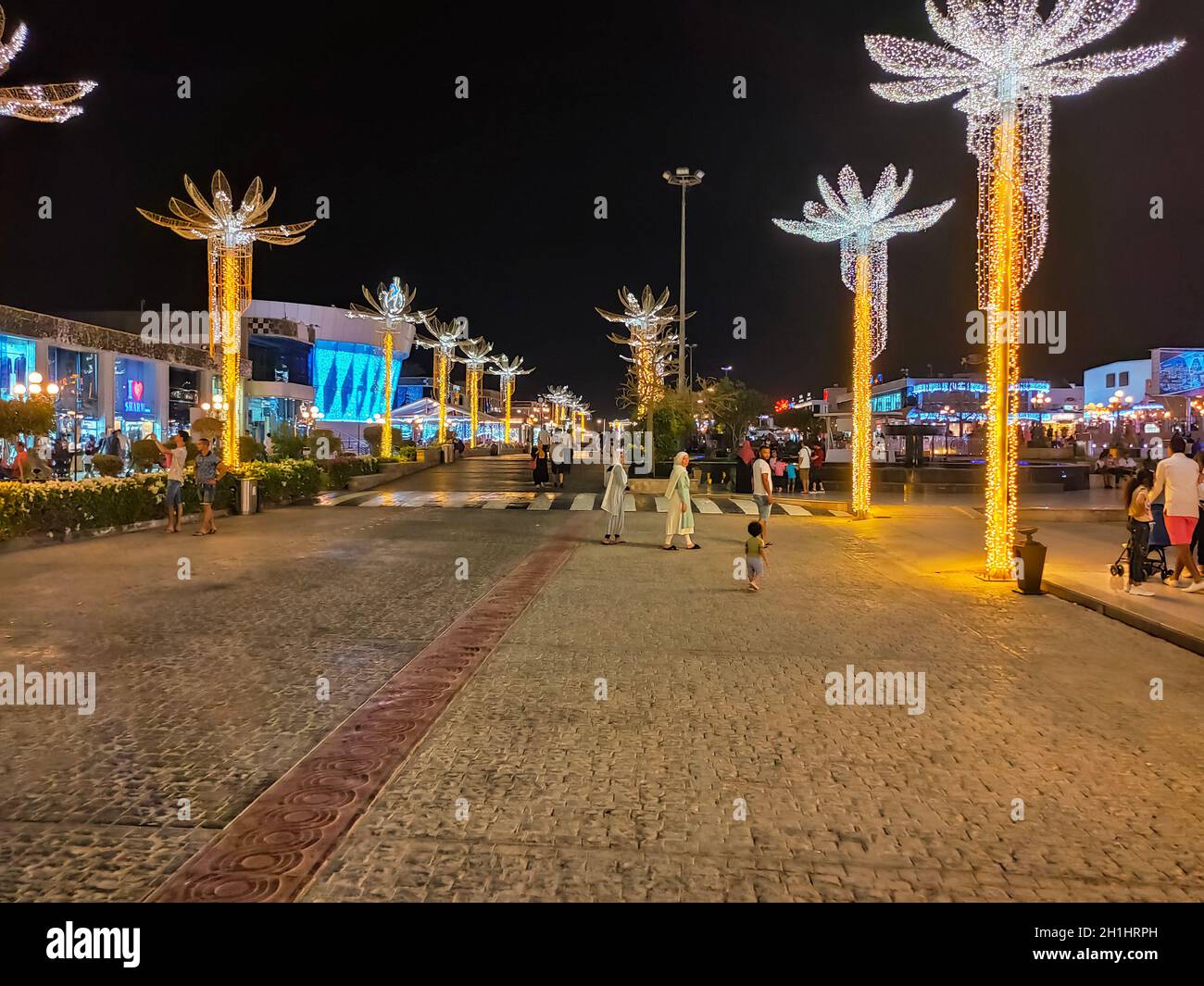 Sharm El Sheikh, Egypt - September 13, 2020: SOHO Square. Luminous palm ...