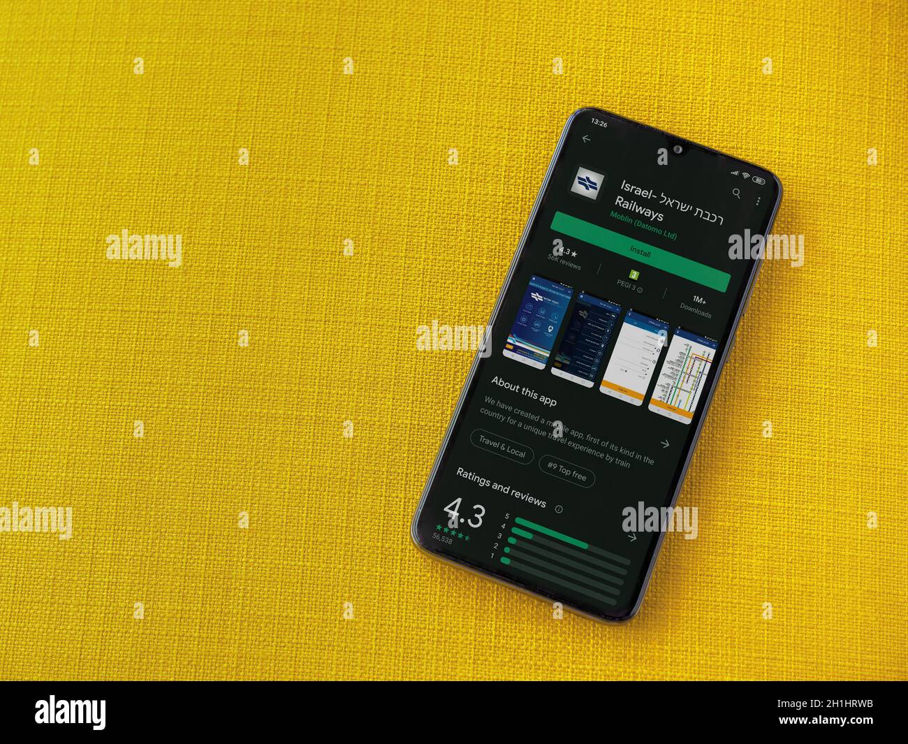 Lod, Israel - July 8, 2020: Israel Railways app play store page on the ...