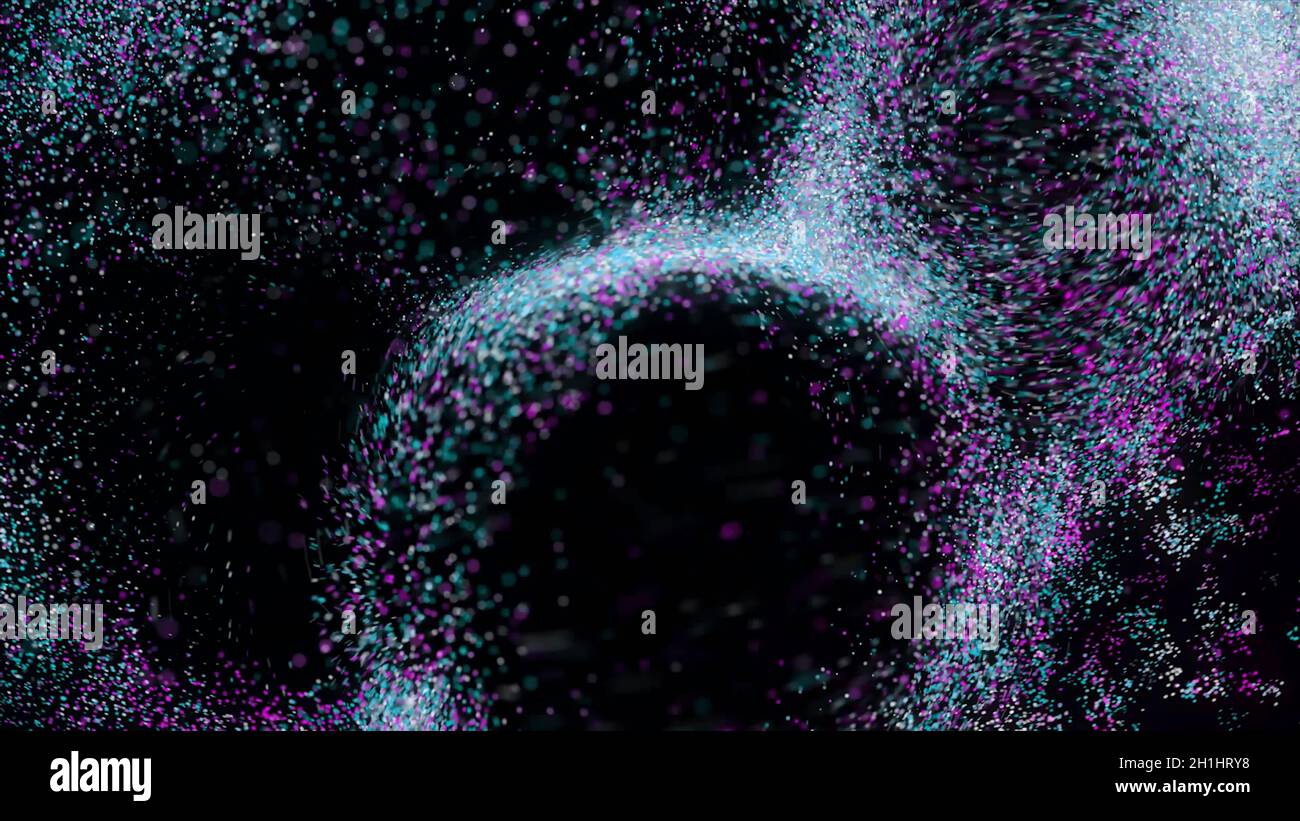 Dust moves around ball. Animation. Colorful dust is blown up in form of ...