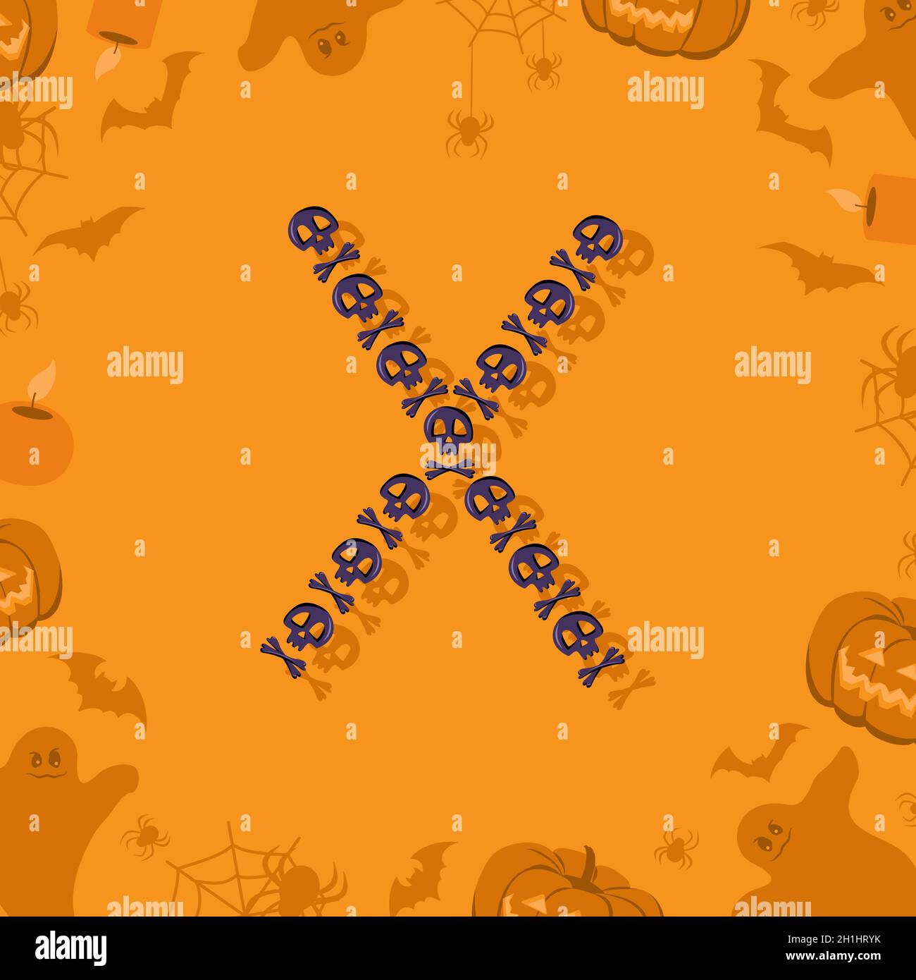 Halloween letter X from skulls and crossbones for design. Festive font ...