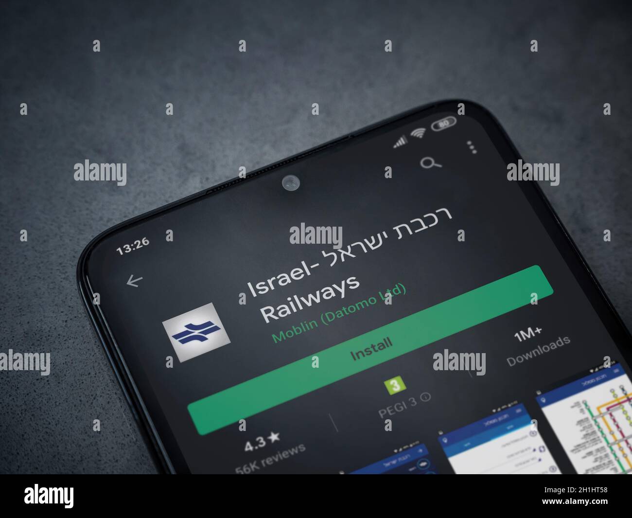 Lod, Israel - July 8, 2020: Israel Railways app play store page on the ...