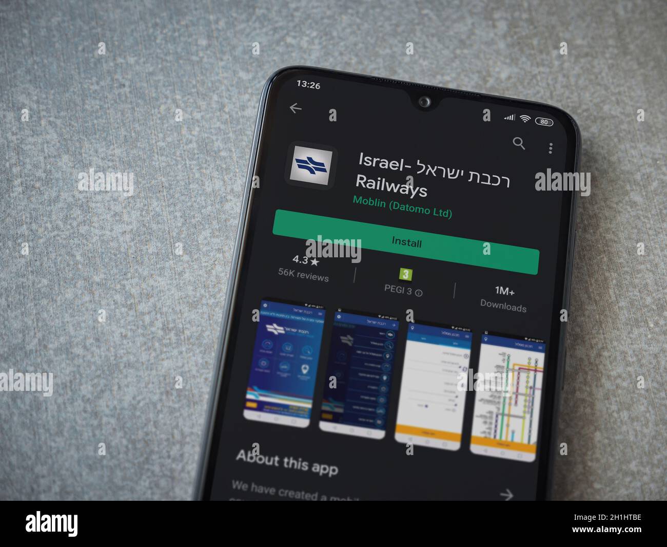 Lod, Israel - July 8, 2020: Israel Railways app play store page on the ...