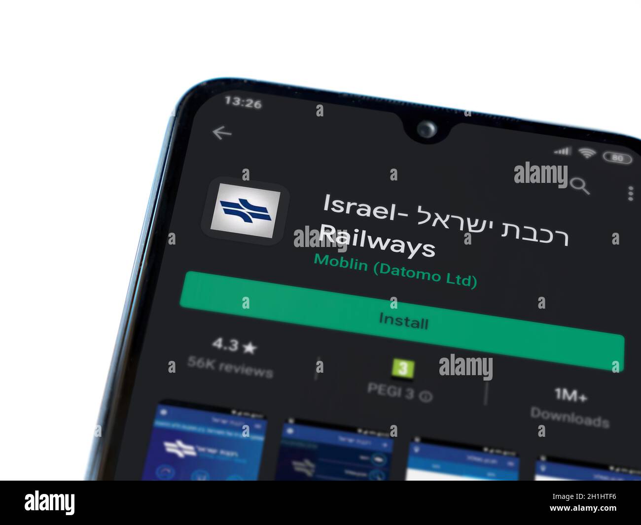 Lod, Israel - July 8, 2020: Israel Railways app play store page on the ...
