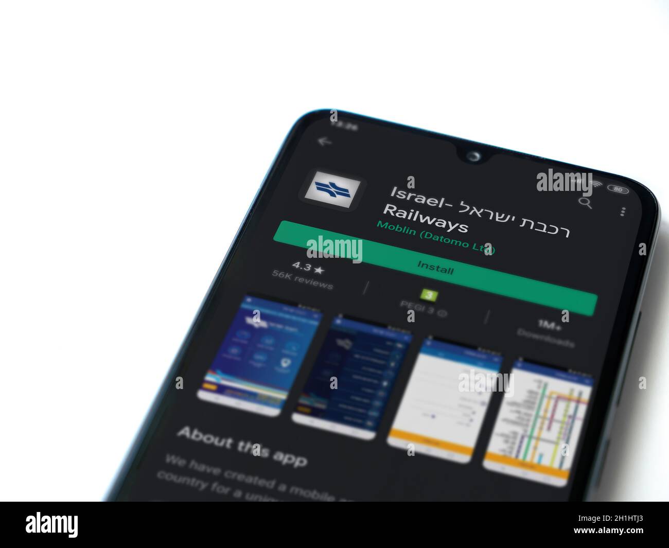 Lod, Israel - July 8, 2020: Israel Railways app play store page on the ...