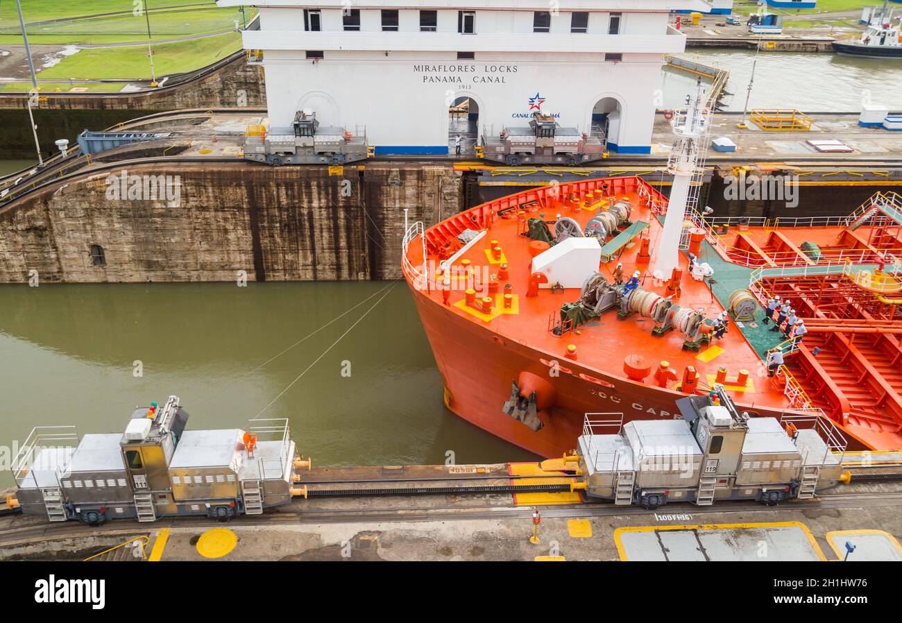 GATUN, PANAMA - AUGUST 30, 2019: Container ship is passing through ...