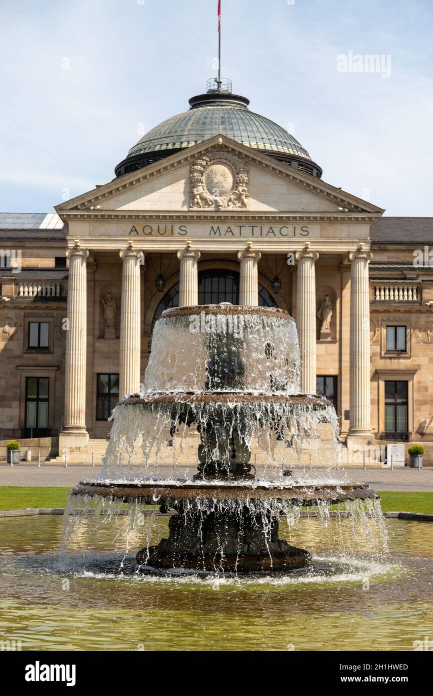 Water fountain in front of the cure house in Wiesbaden, Germany Stock ...
