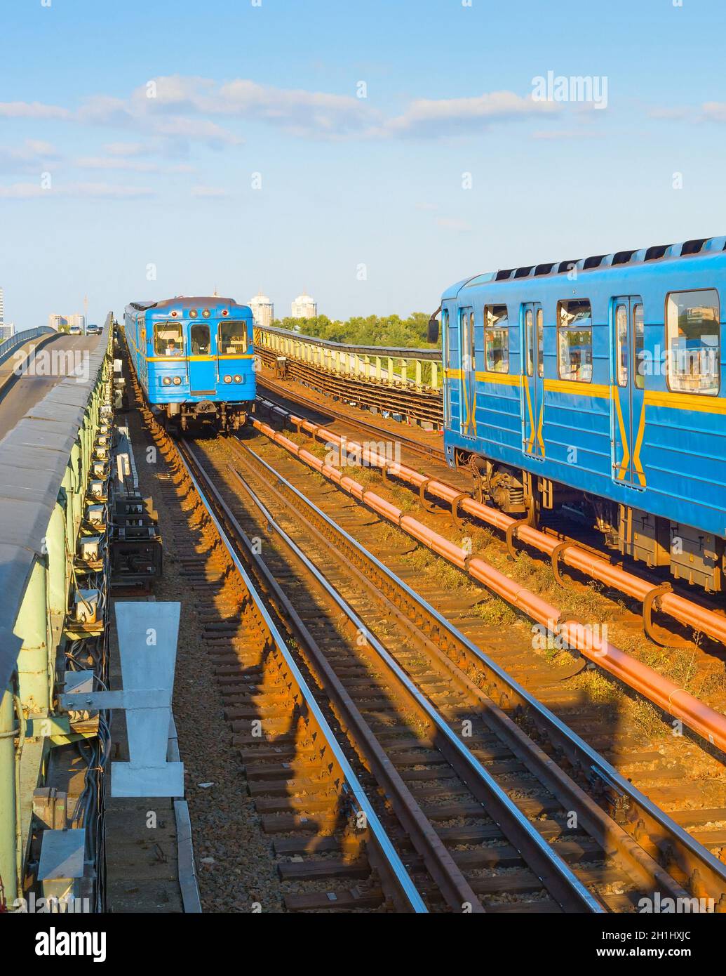 Kyiv metro underground trains on a railways at sunset Stock Photo - Alamy