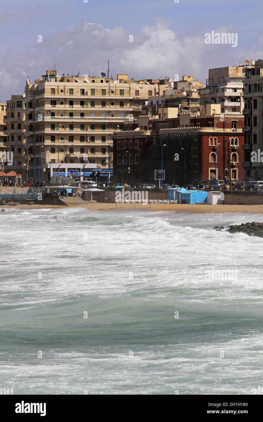ALEXANDRIA, EGYPT - FEBRUARY 28: Alexandria seaside on FEBRUARY 28 ...