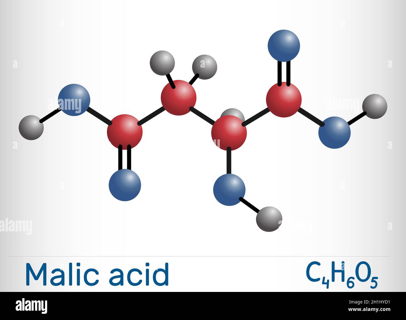 Malic acid C4H6O5 molecule, is alpha hydroxy acid AHA. E number 296 ...