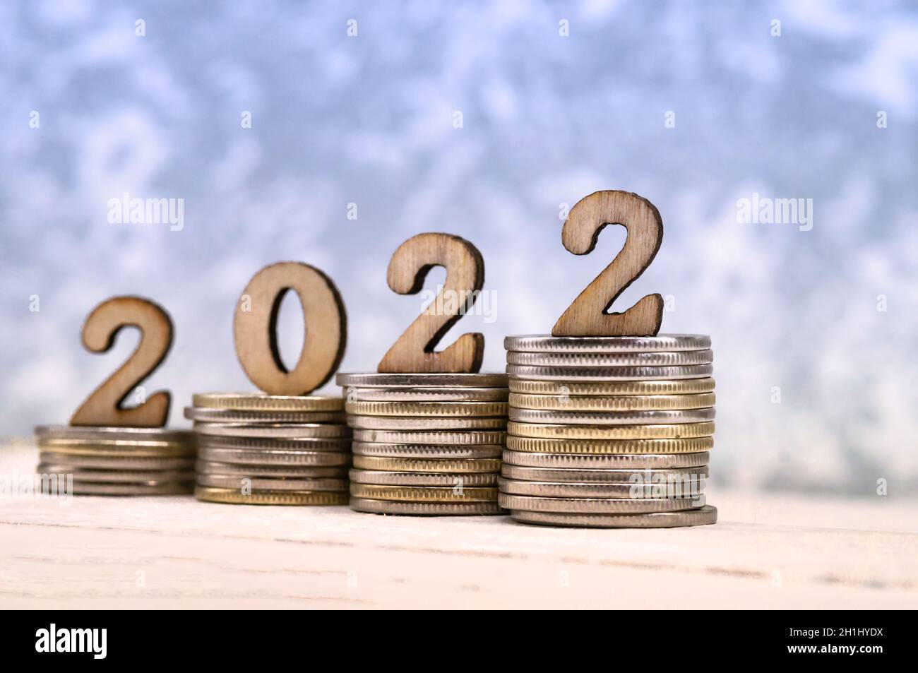 Coins and Figures 2022. Banner 2022. Money stacked in columns Stock ...
