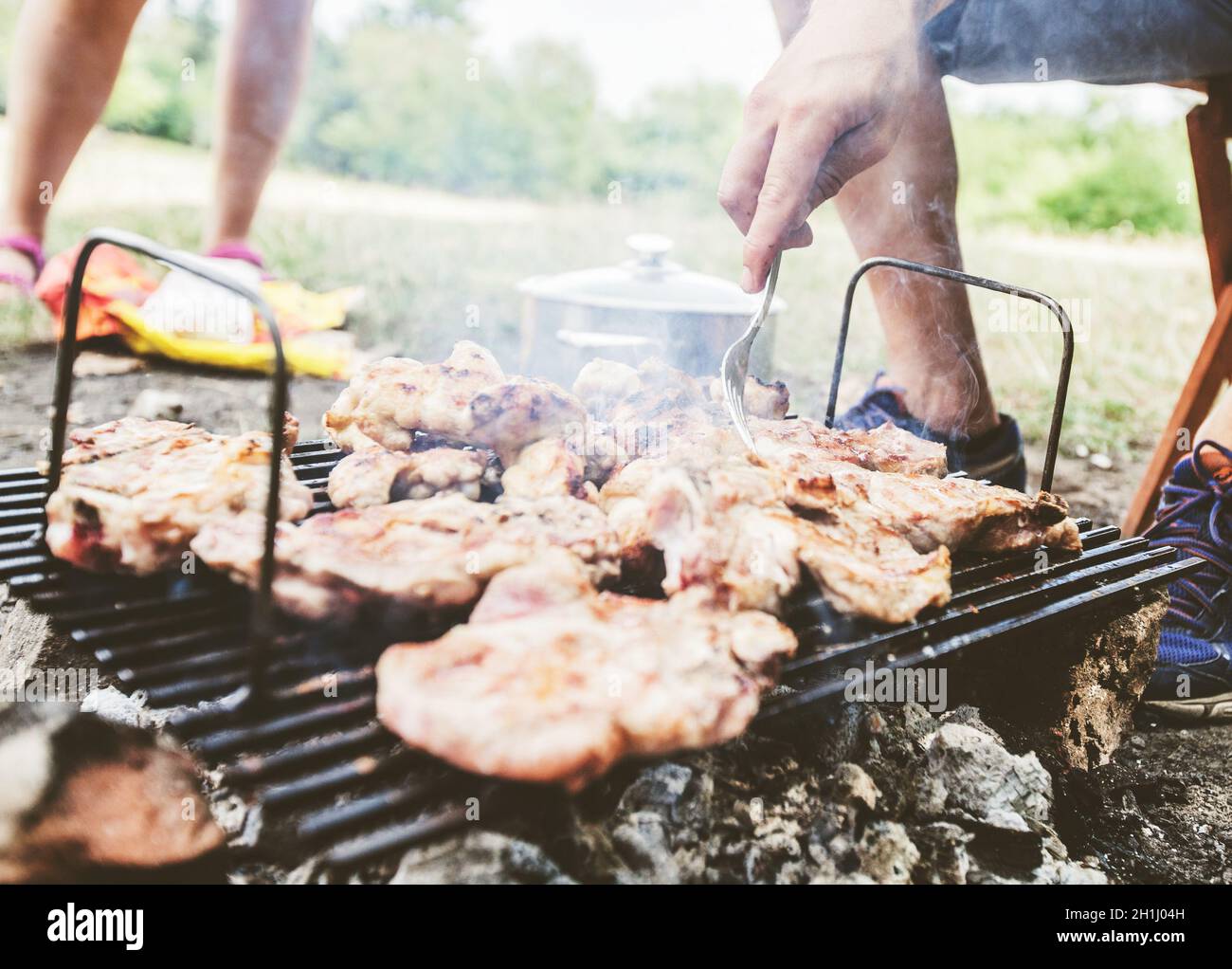 Grilled Meat , summer picnic , cooking food outdoor Stock Photo - Alamy