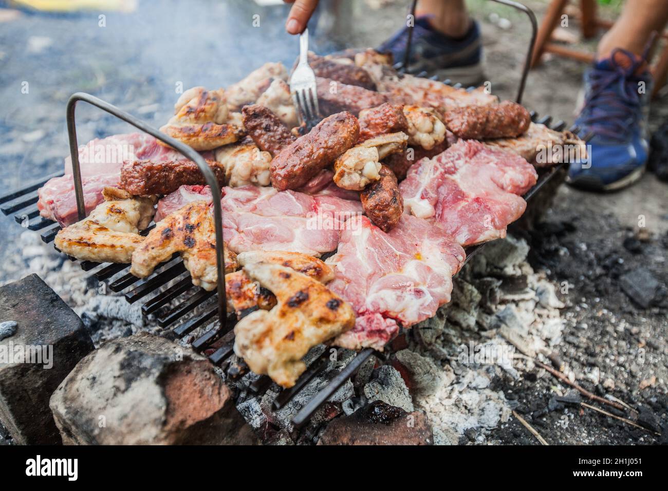 Grilled Meat , summer picnic , cooking food outdoor Stock Photo - Alamy