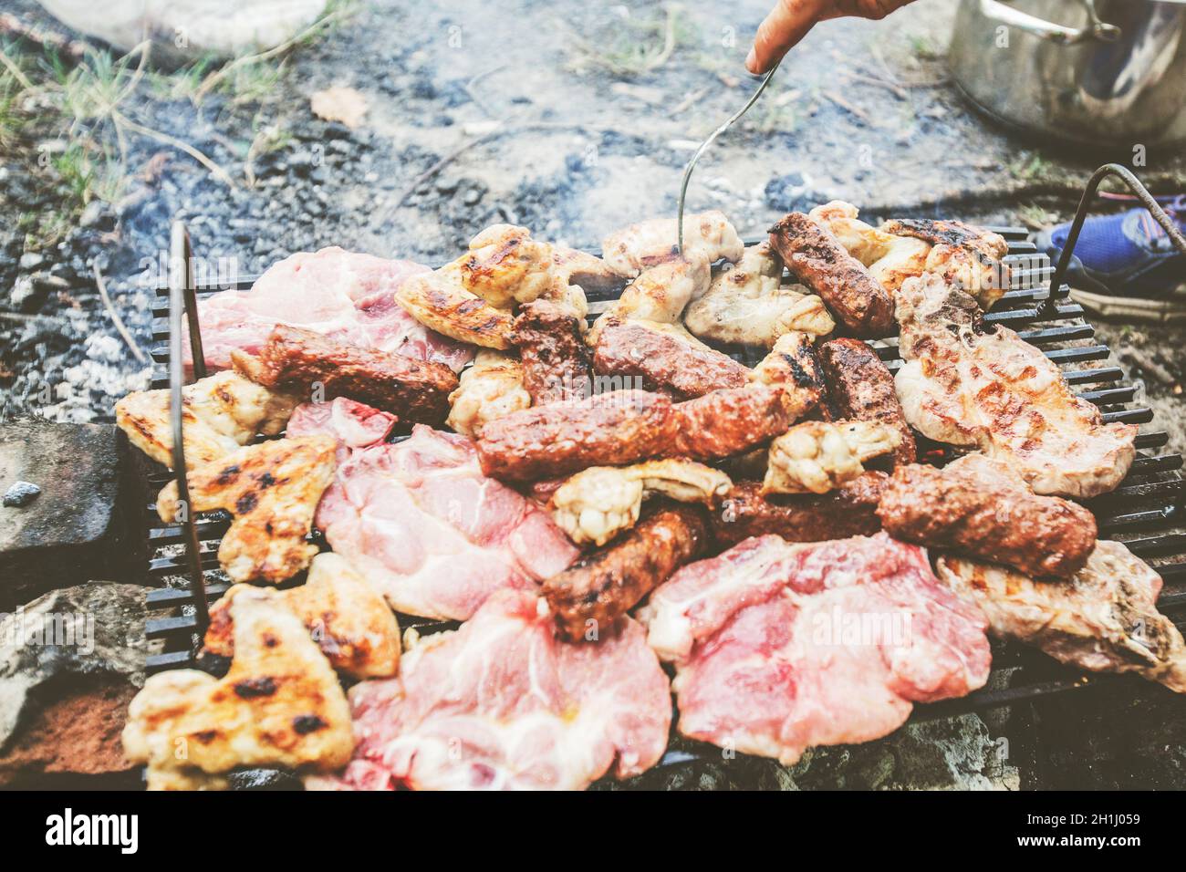 Grilled Meat , summer picnic , cooking food outdoor Stock Photo - Alamy