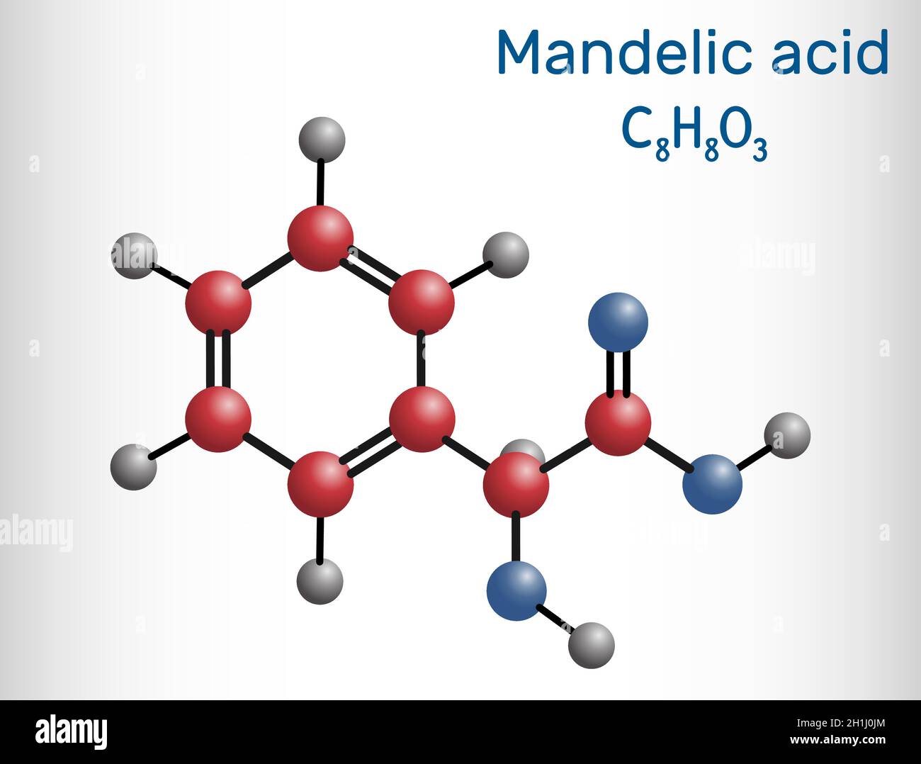 Mandelic acid molecule. It is is alpha hydroxy acid, AHA. Molecule ...