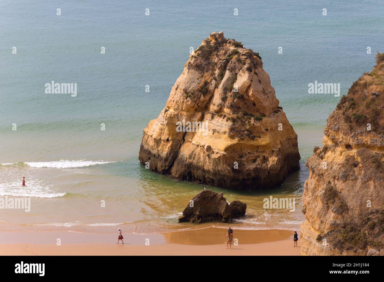 PRAIA DA ROCHA, PORTUGAL - APRIL 25, 2017: People at the famous beach ...