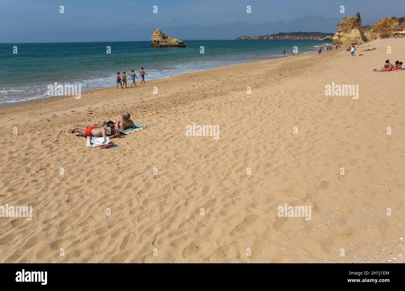 PRAIA DA ROCHA, PORTUGAL - APRIL 25, 2017: People at the famous beach ...