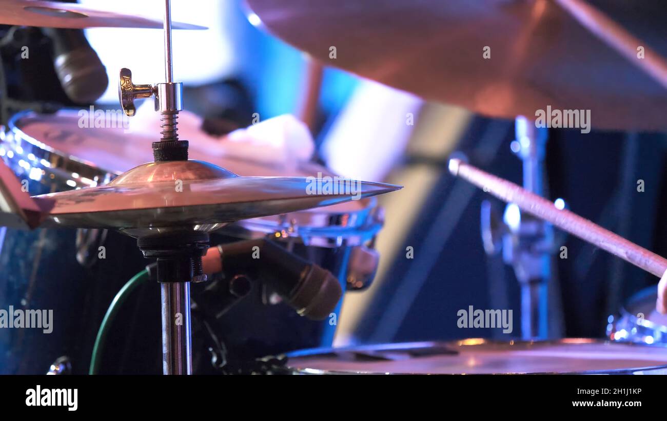 Closeup drumstick hits drum hi-res stock photography and images - Alamy