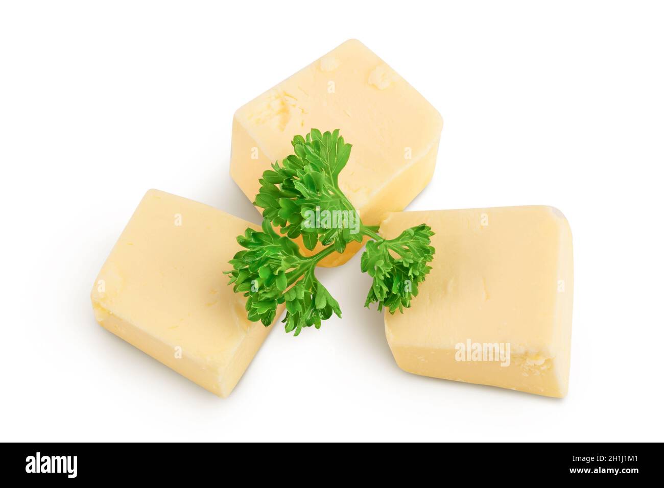 butter cubes isolated on white background with clipping path and full ...