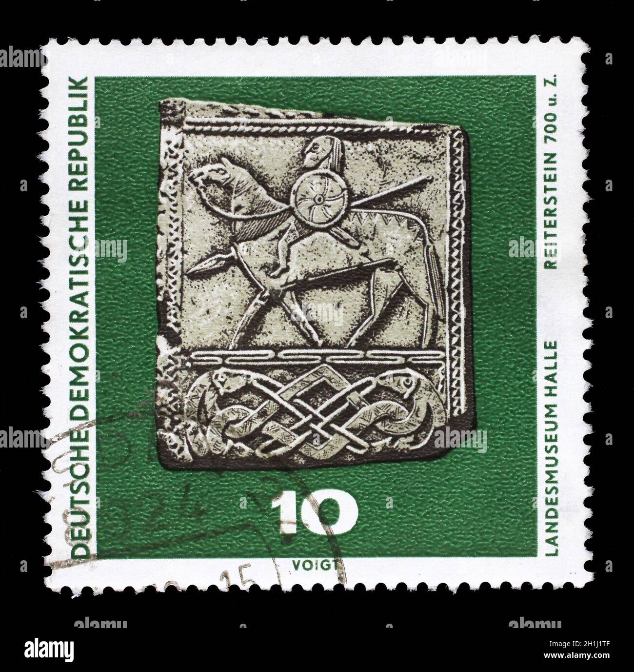 Stamp issued in Germany - Democratic Republic (DDR) shows Rider's stone ...